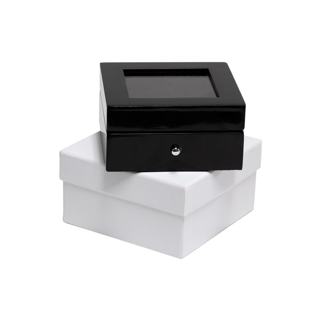 Display case with window - black lacquered wood - Shop Display Solutions